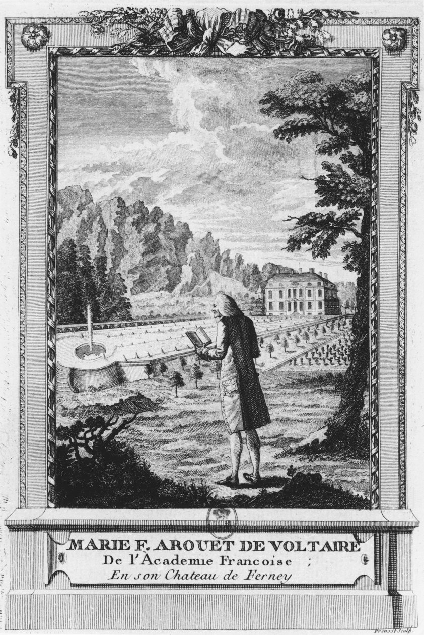Voltaire at Ferney, graverad av Prevost (1700-talet)